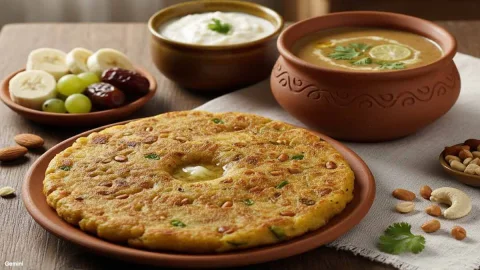 एकादशी स्पेशल रेसिपी उपवासाची थालीपीठ आणि आणि शेंगदाणा आमटी - Fasting ...